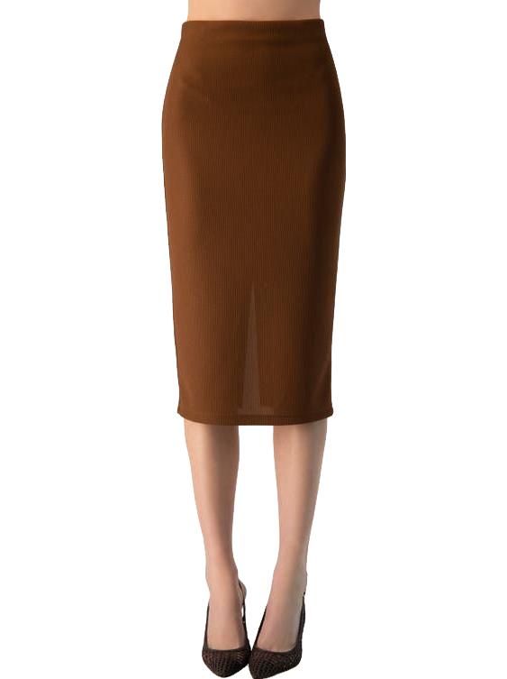 IVONNE IVONNE Cuffed Hem Midi Skirt with Rear Slit
